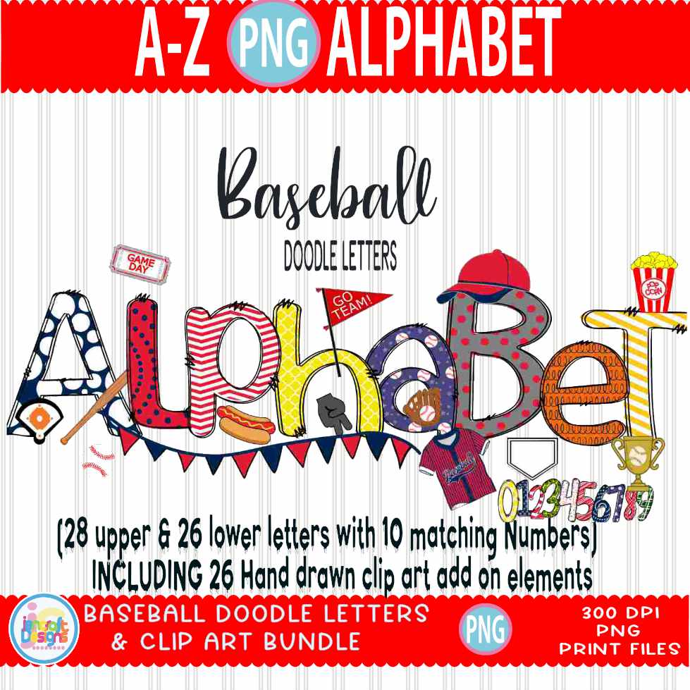 Baseball Doodle Letters, Baseball Alphabet Png - JenCraft Designs